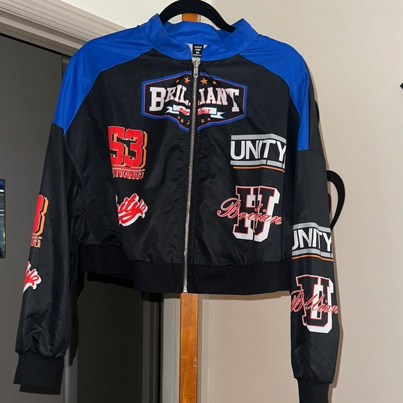 Jackets & Coats | Brilliant Black And Blue Graphic Jacket | Poshmark